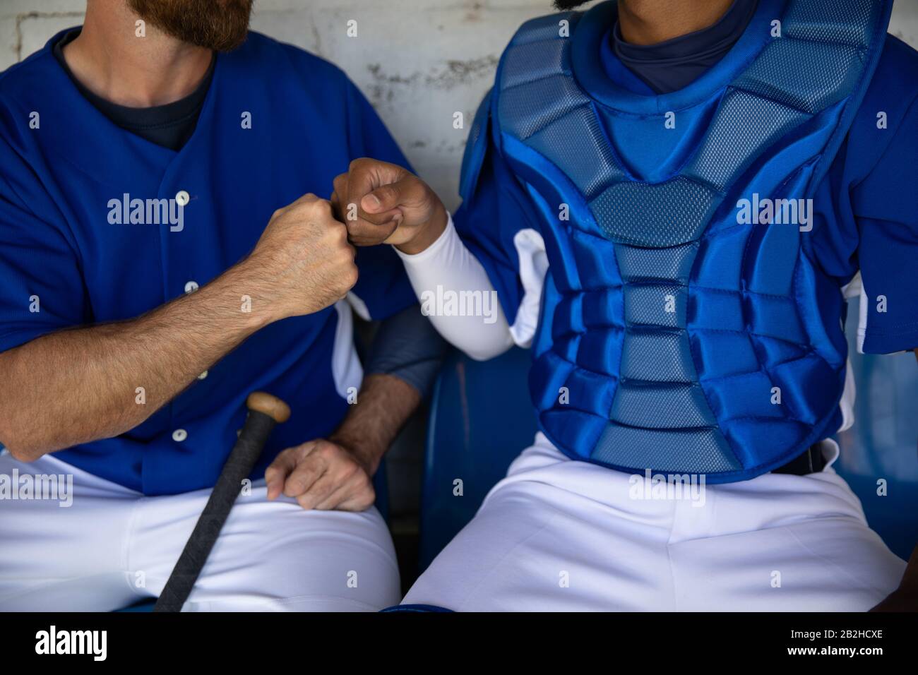 Baseball players before the match and fist bumping Stock Photo - Alamy