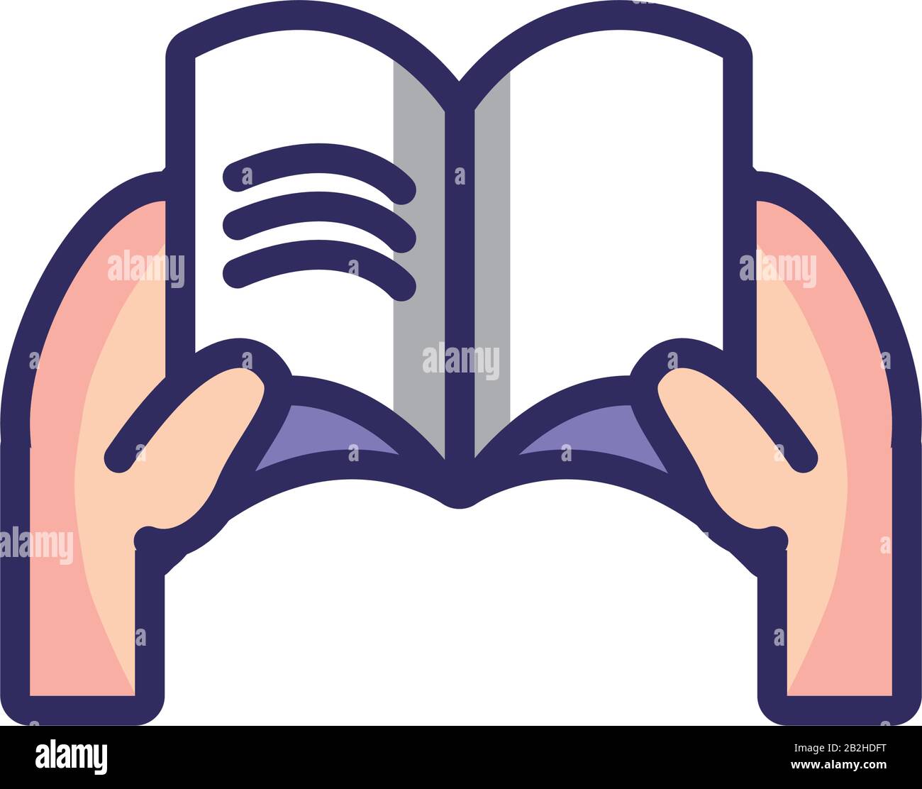 hands holding a book icon over white background, colorful line and fill ...
