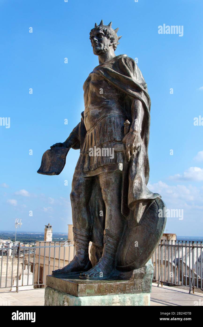 Frederick II monument on Cathedral square of Oria, Puglia, Italy Stock ...