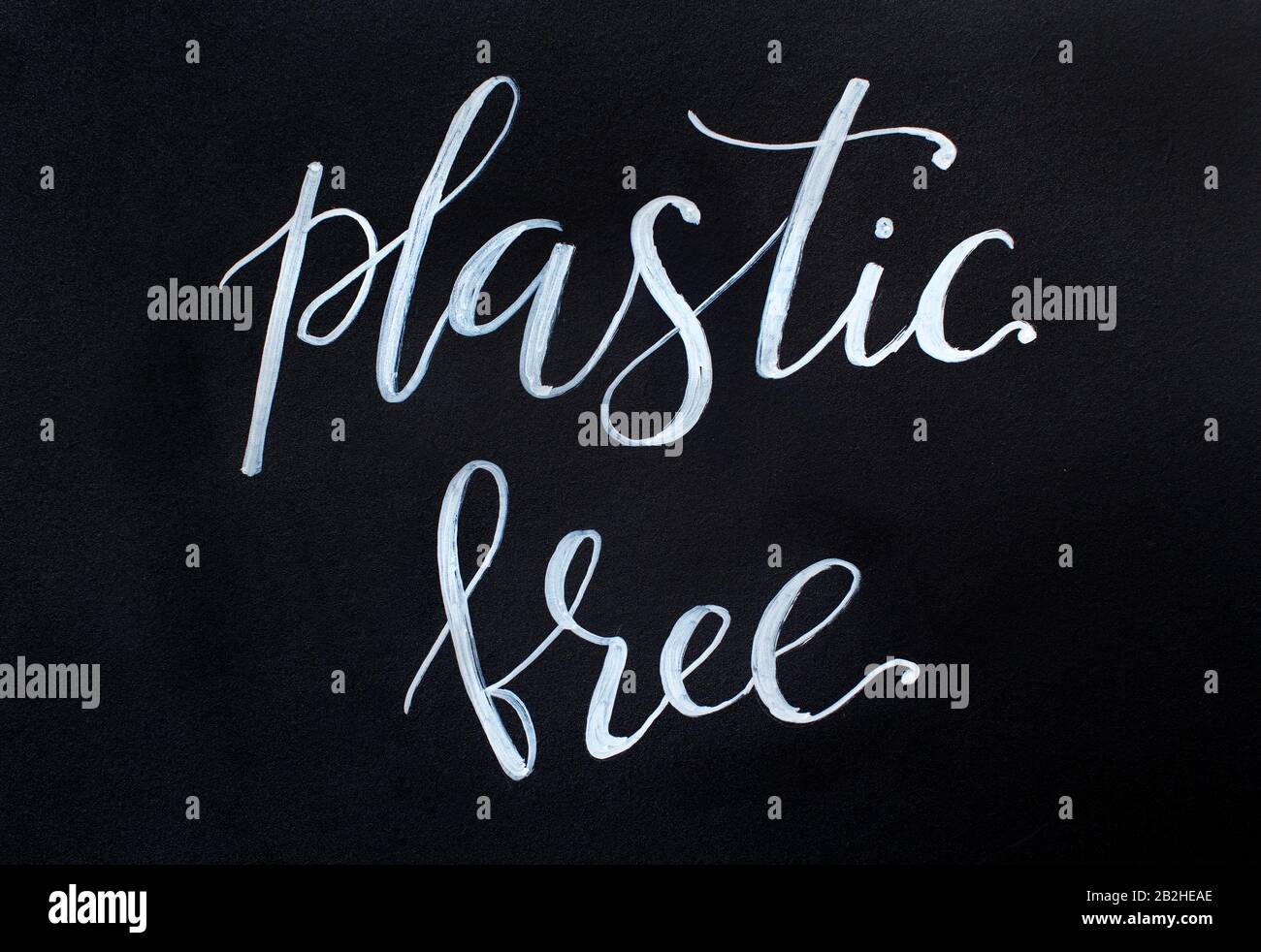 Chalkboard with PLASTIC FREE lettering top view Stock Photo - Alamy