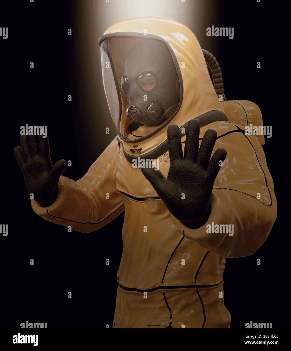 Man in a biohazard suit works in a biolaboratory 3d illustration Stock ...