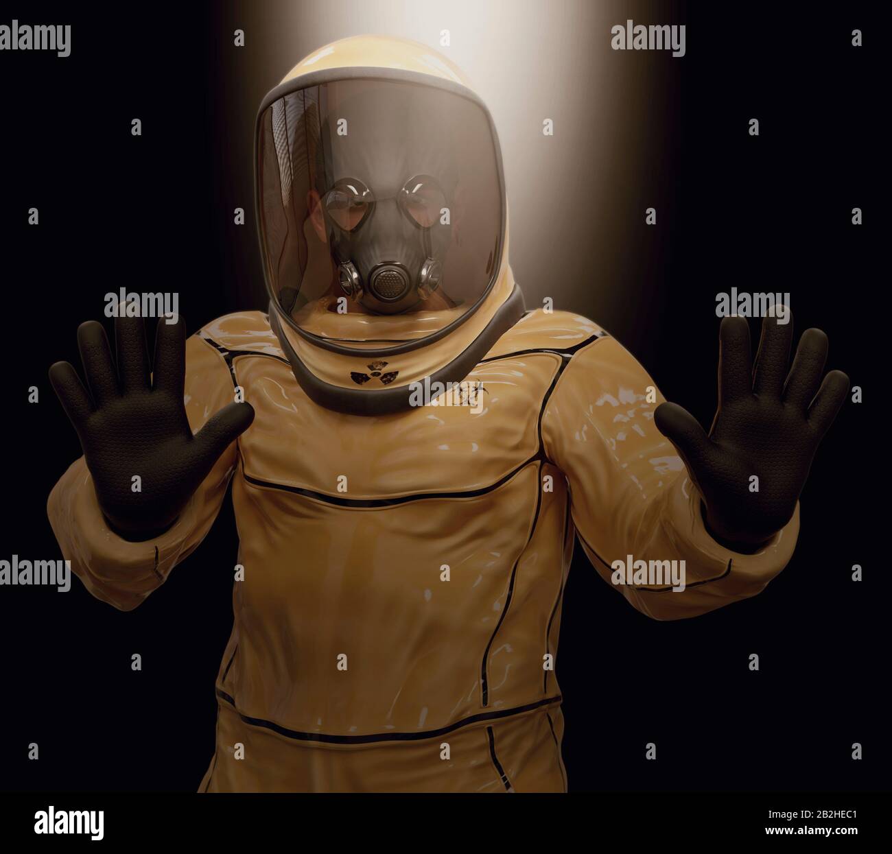 Man in a biohazard suit works in a biolaboratory 3d illustration Stock ...