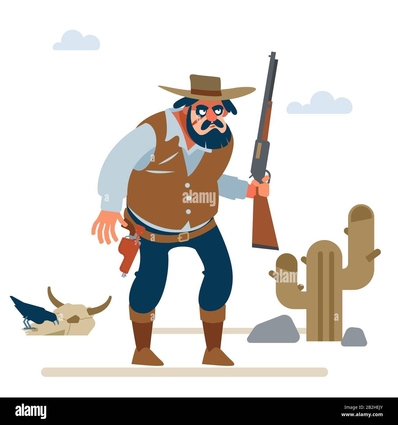 Big cowboy in the old wild west on white background. Vector flat ...