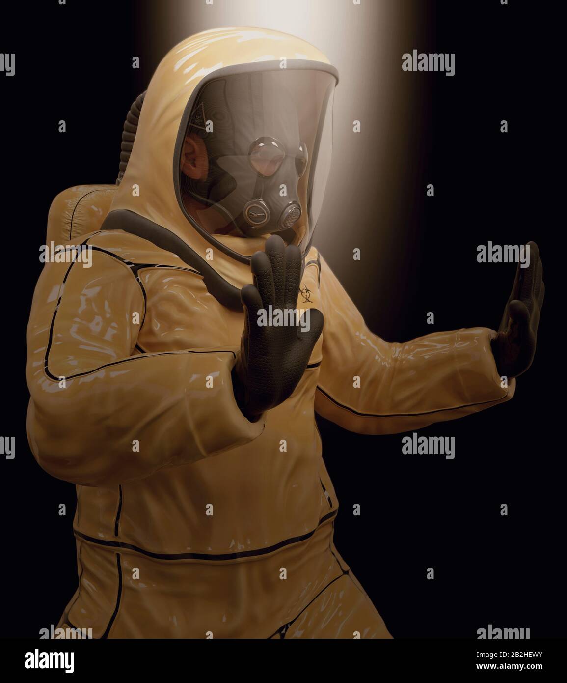 Man in a biohazard suit works in a biolaboratory 3d illustration Stock ...