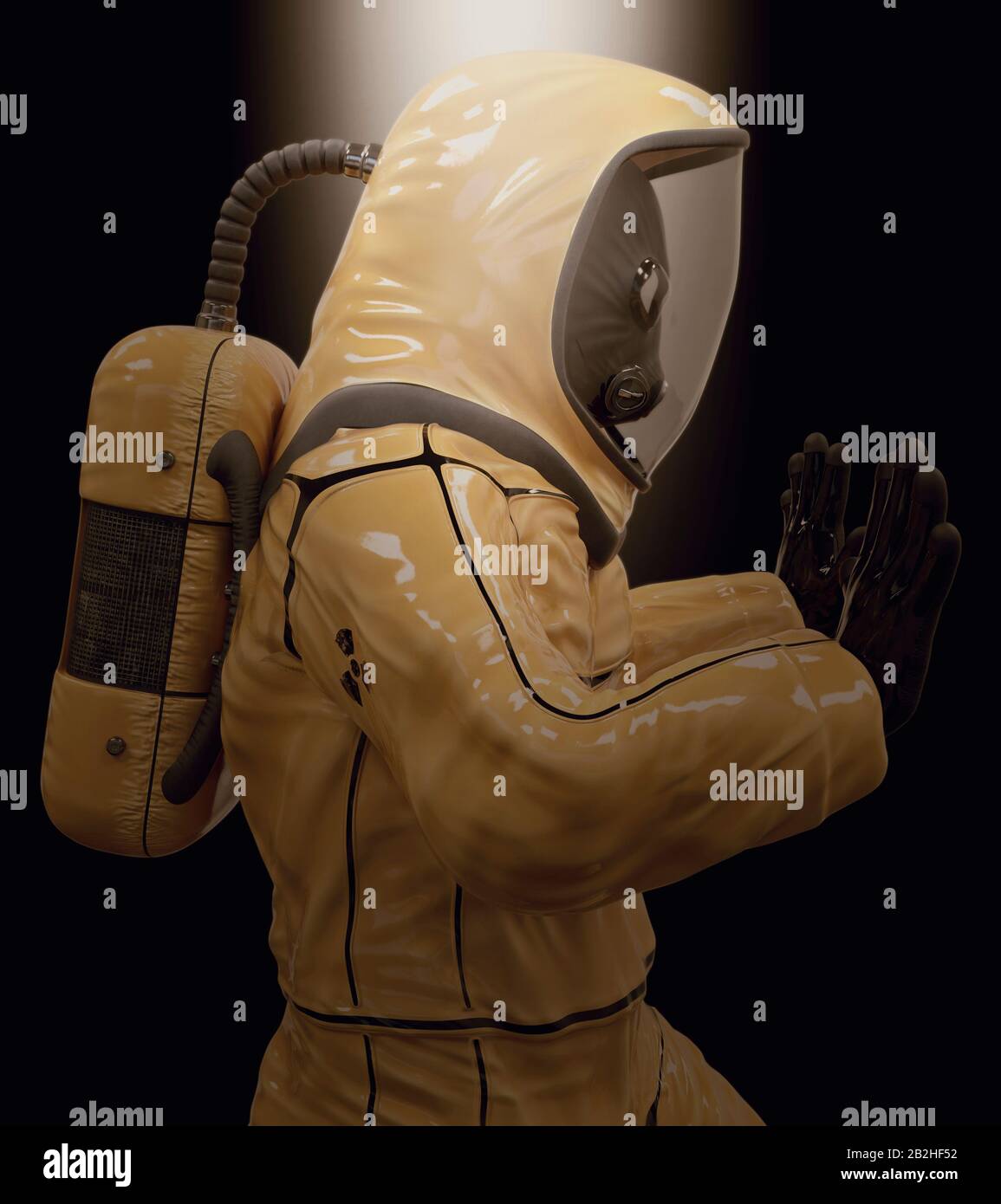 Man in a biohazard suit works in a biolaboratory 3d illustration Stock ...