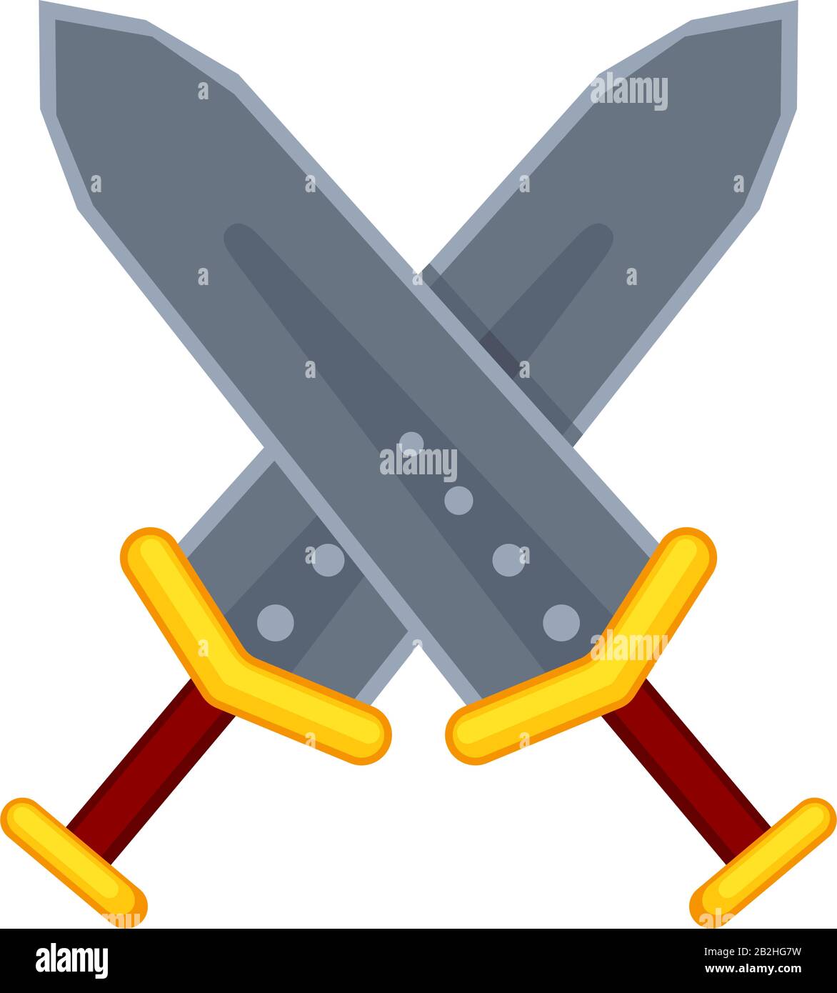 Cartoon metal cross broadswords. Medieval festival props. Fairy tale ...