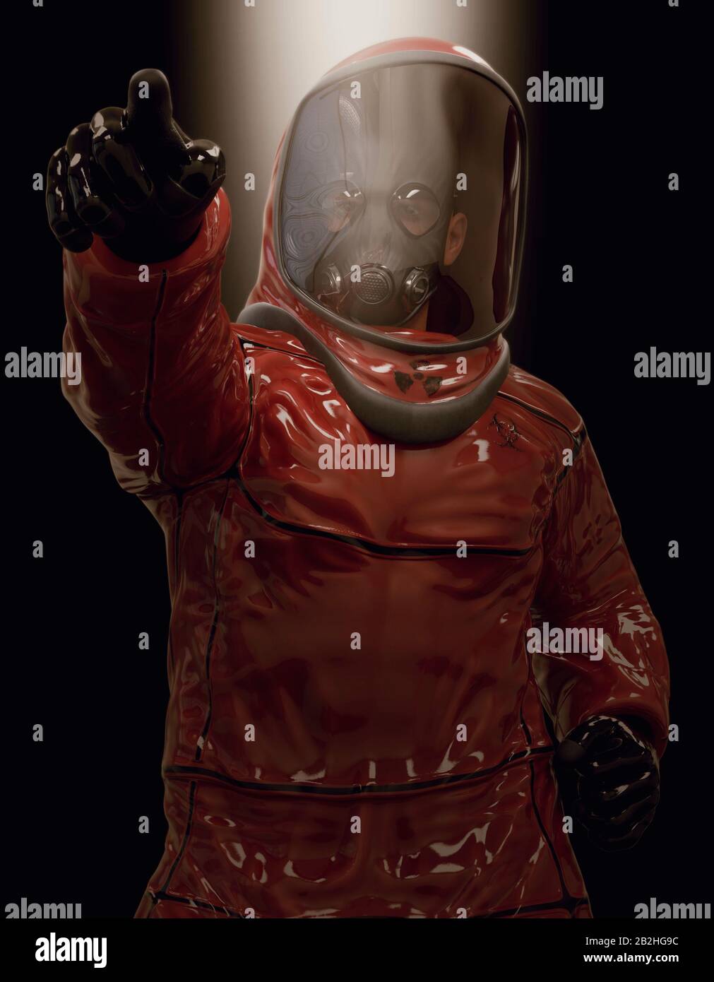 Man in a biohazard suit on a dark background 3d illustration Stock ...
