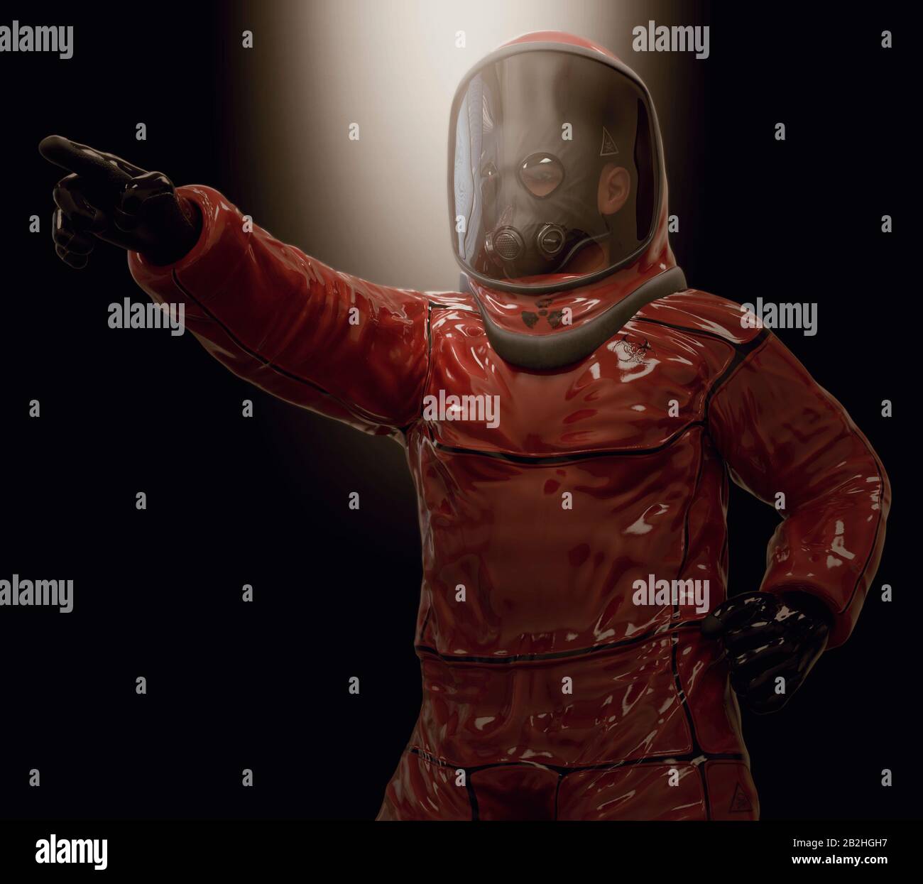 Man in a biohazard suit on a dark background 3d illustration Stock ...
