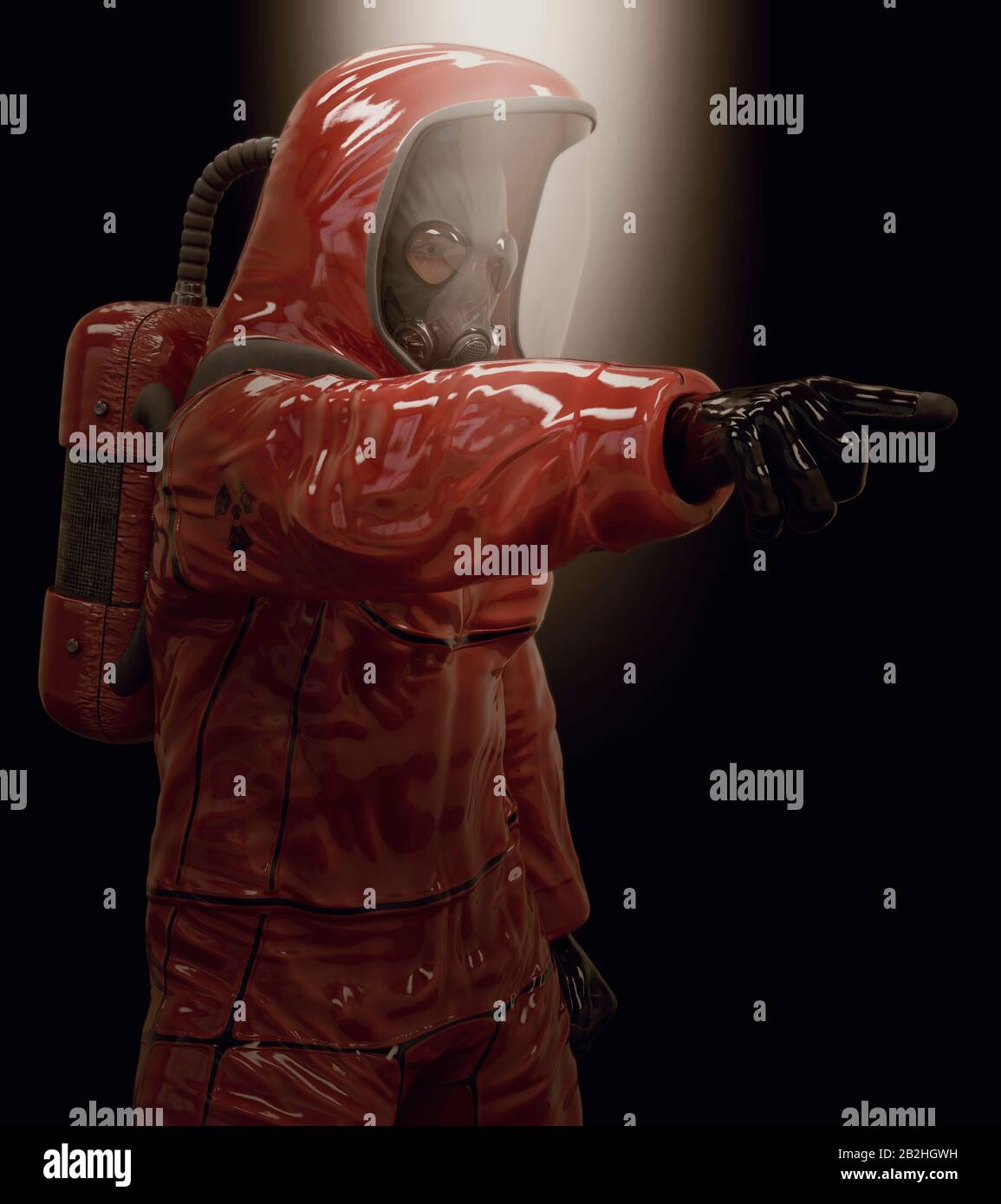 Man in a biohazard suit on a dark background 3d illustration Stock ...