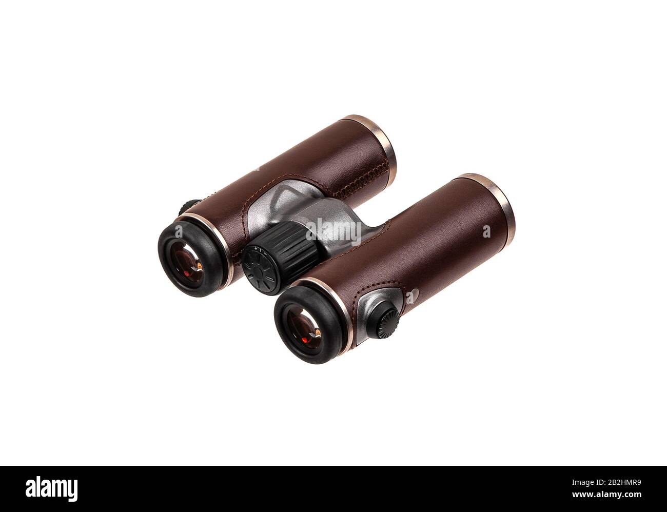 Modern luxury binoculars isolate on a white background. Silver ...