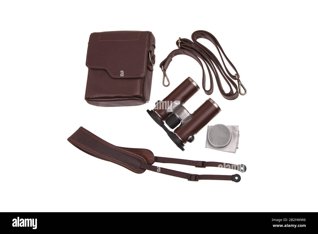 Modern luxury binoculars isolate on a white background. Silver ...