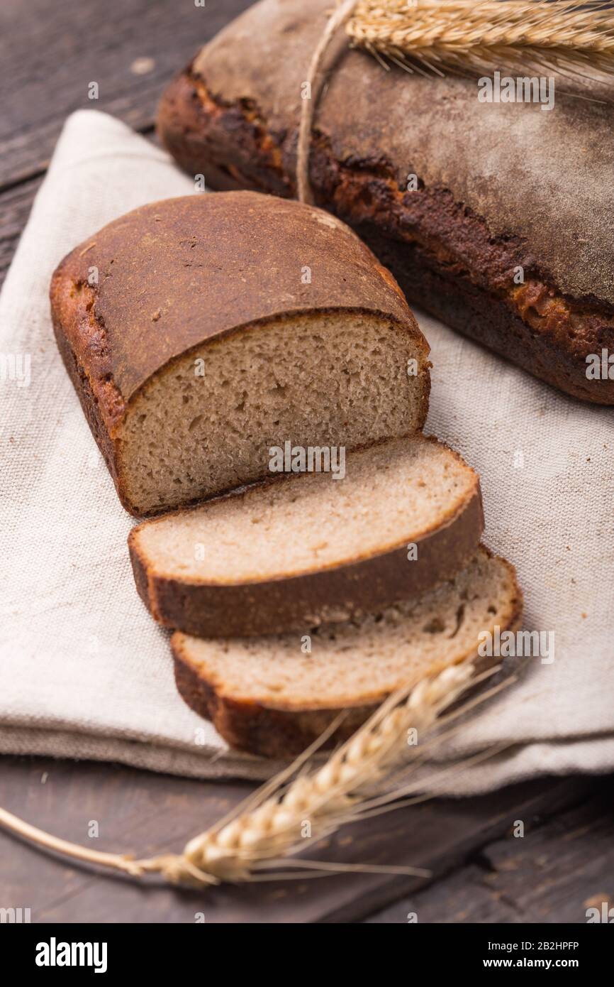 Homemade loaf of organic fermented malt bread cooked at home Stock ...