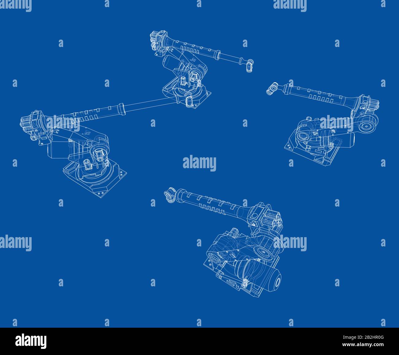 A industral robots manipulators. Blueprint style. Vector rendering from ...