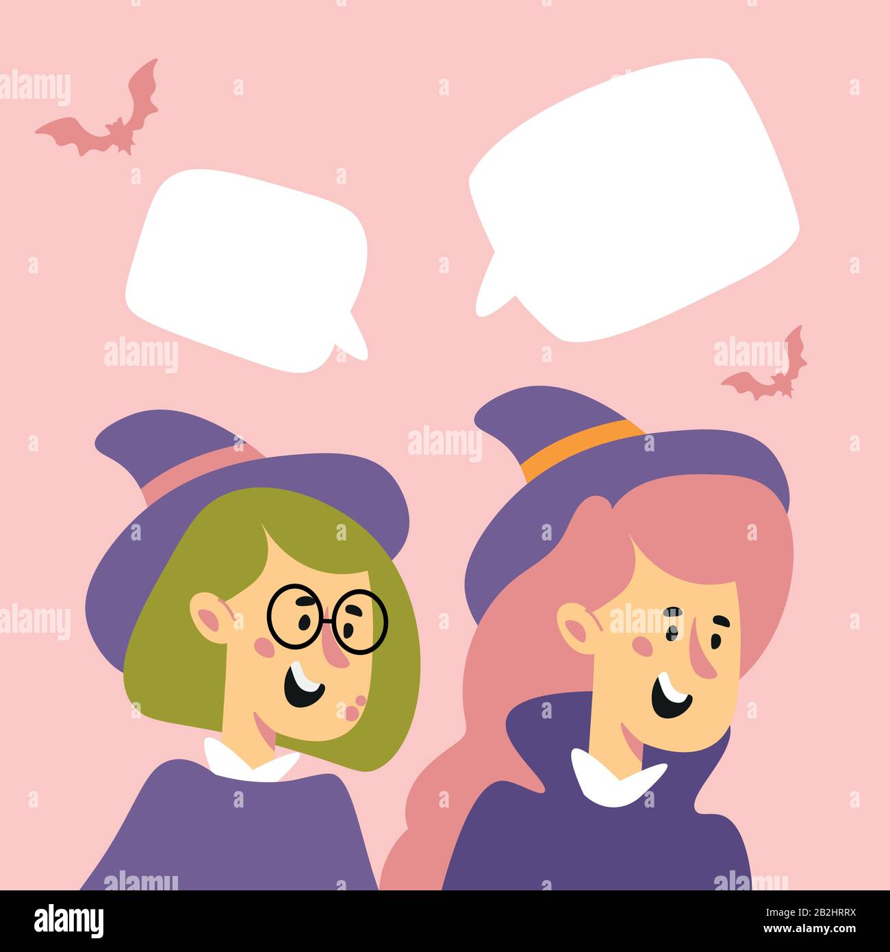 Flat Halloween witches and vampire costume. Corporate Masquerade ball ...