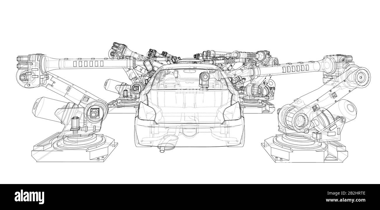 Assembly of motor vehicle. Robotic equipment makes Assembly of car ...