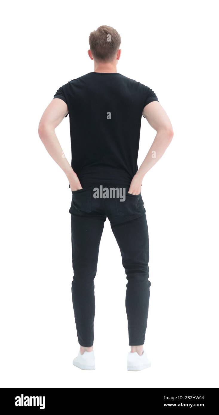 rear view. confident young man looking ahead Stock Photo - Alamy