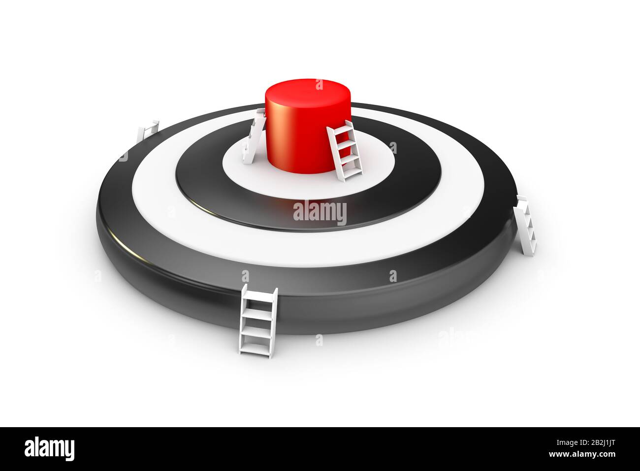 3d rendering of stairs or ladder to middle of red target, isolated on ...