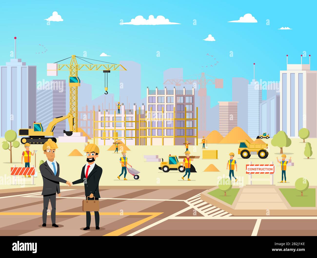 Deal Meeting of Partner and Contractor on Building Construction. Vector ...