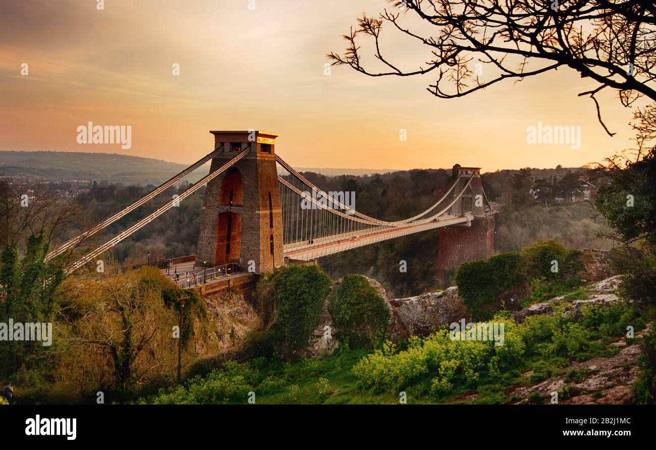 Clifton suspension bridge illuminated at night sunset downs. Bristol ...