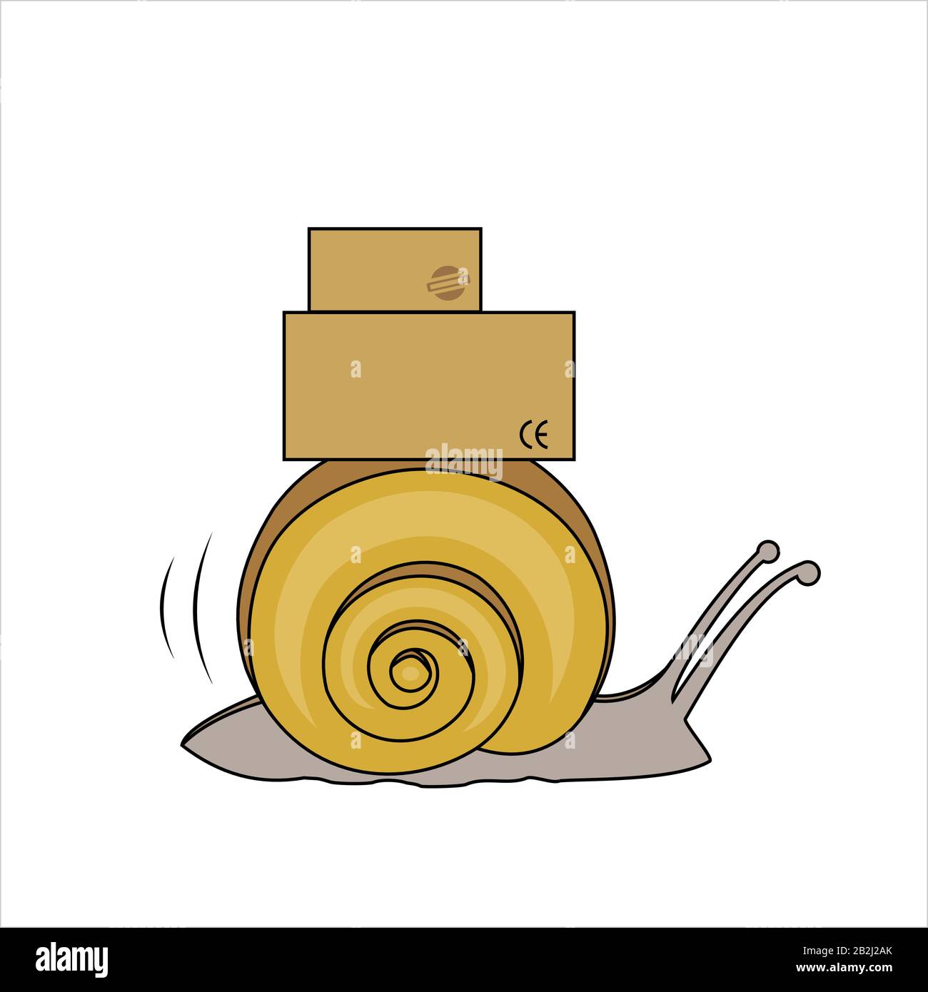 Snail Carries A Cart With Boxes, Side view. Slow Delivery. Signs on ...