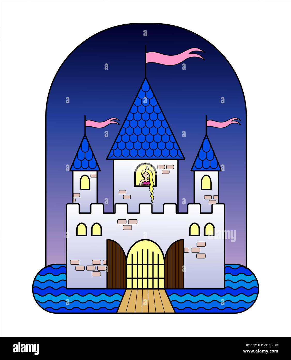 Fairytale Castle With Three Towers, With a Princess, With Flags, Gates ...