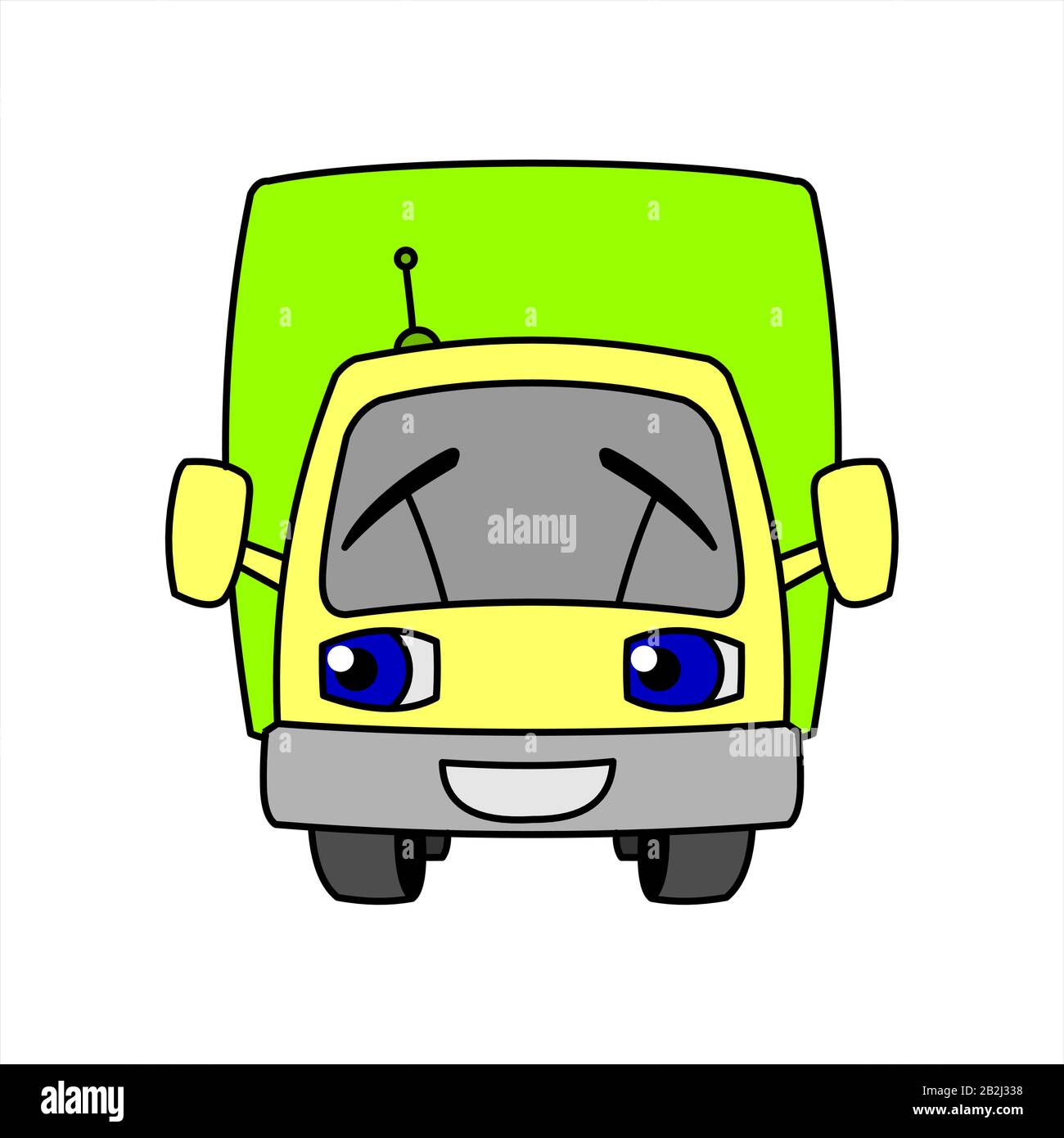 A Cartoon Smiling Car With An Antenna. Cartoon Little Truck. Contour ...