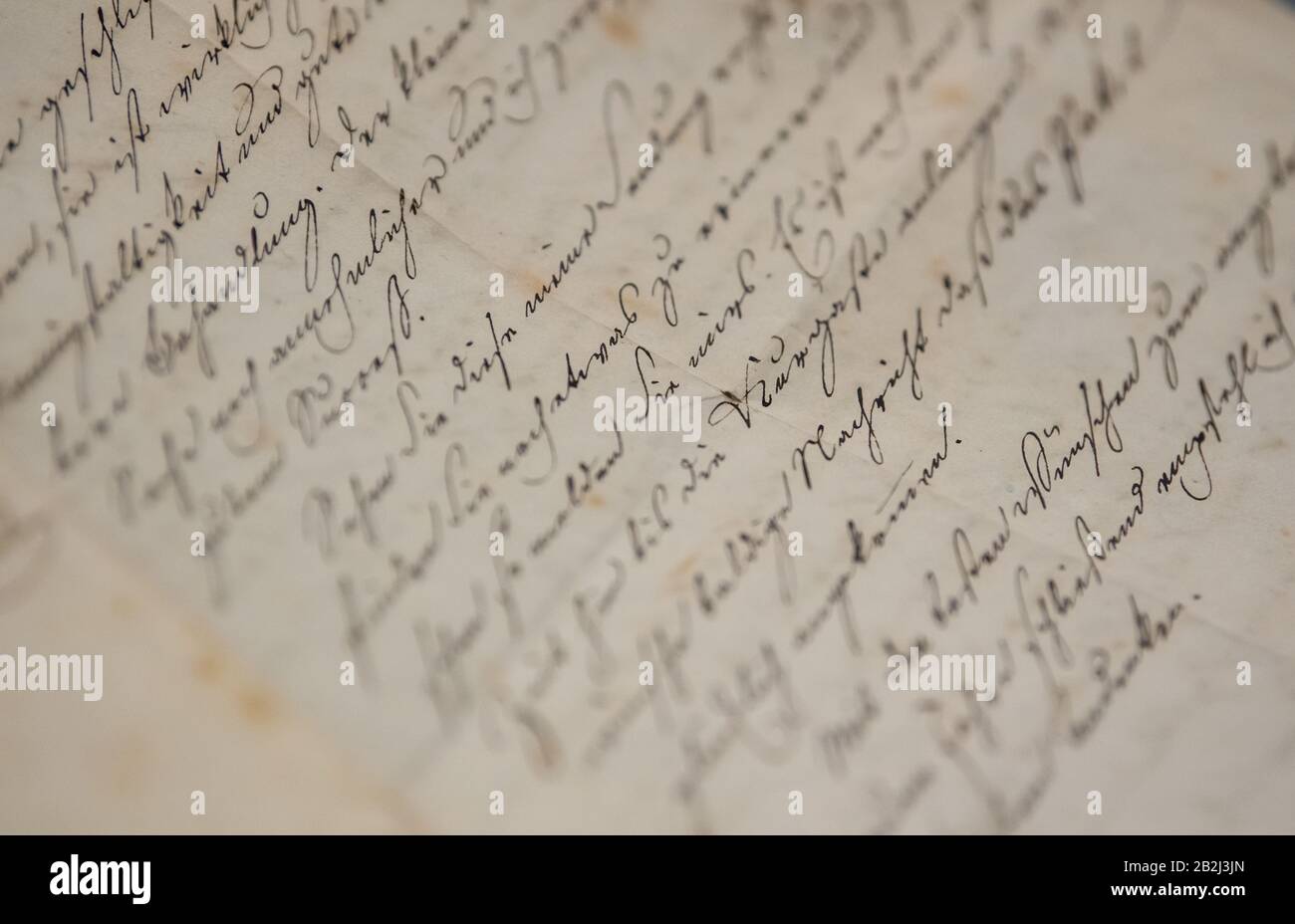03 March 2020, Bavaria, Munich: A letter from Johann Wolfgang von ...