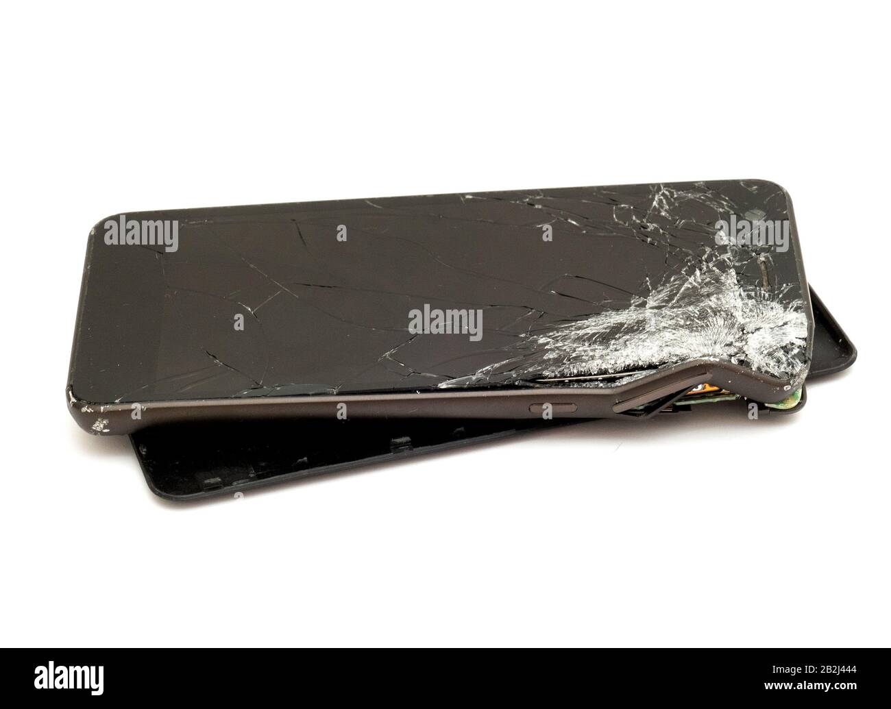 Modern smartphone with damaged screen isolated on white background ...