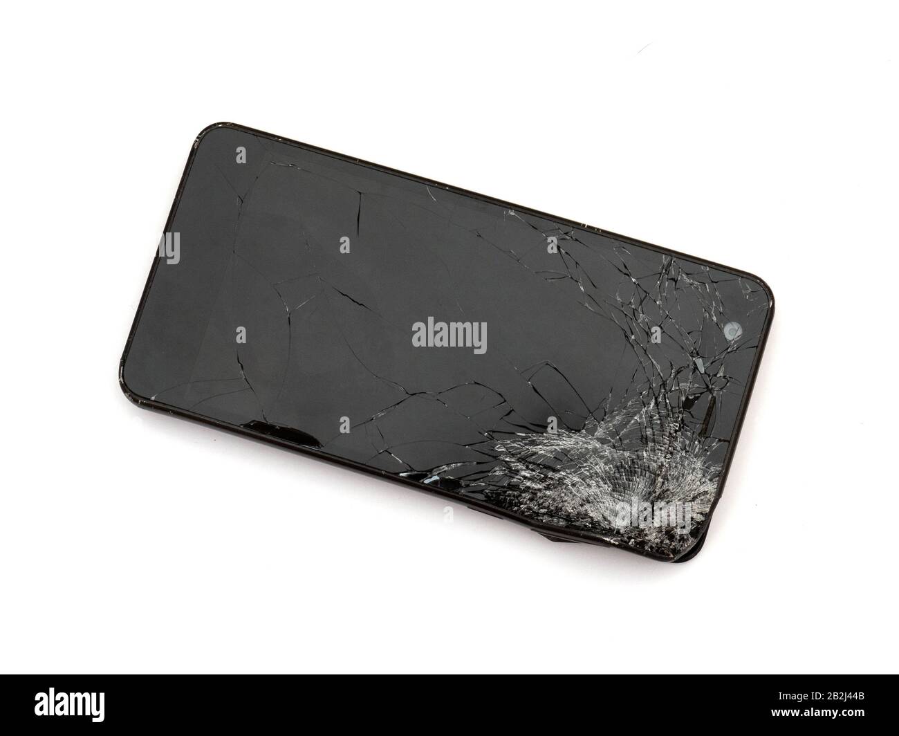 Modern smartphone with damaged screen isolated on white background ...