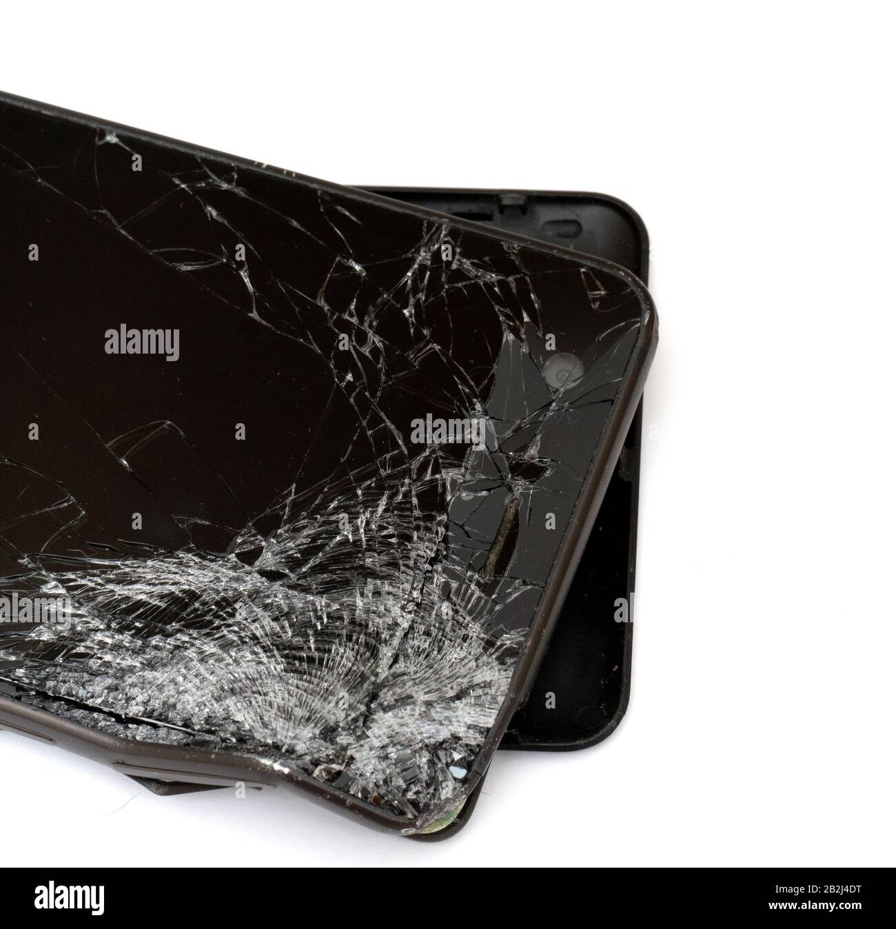 Modern smartphone with damaged screen isolated on white background ...