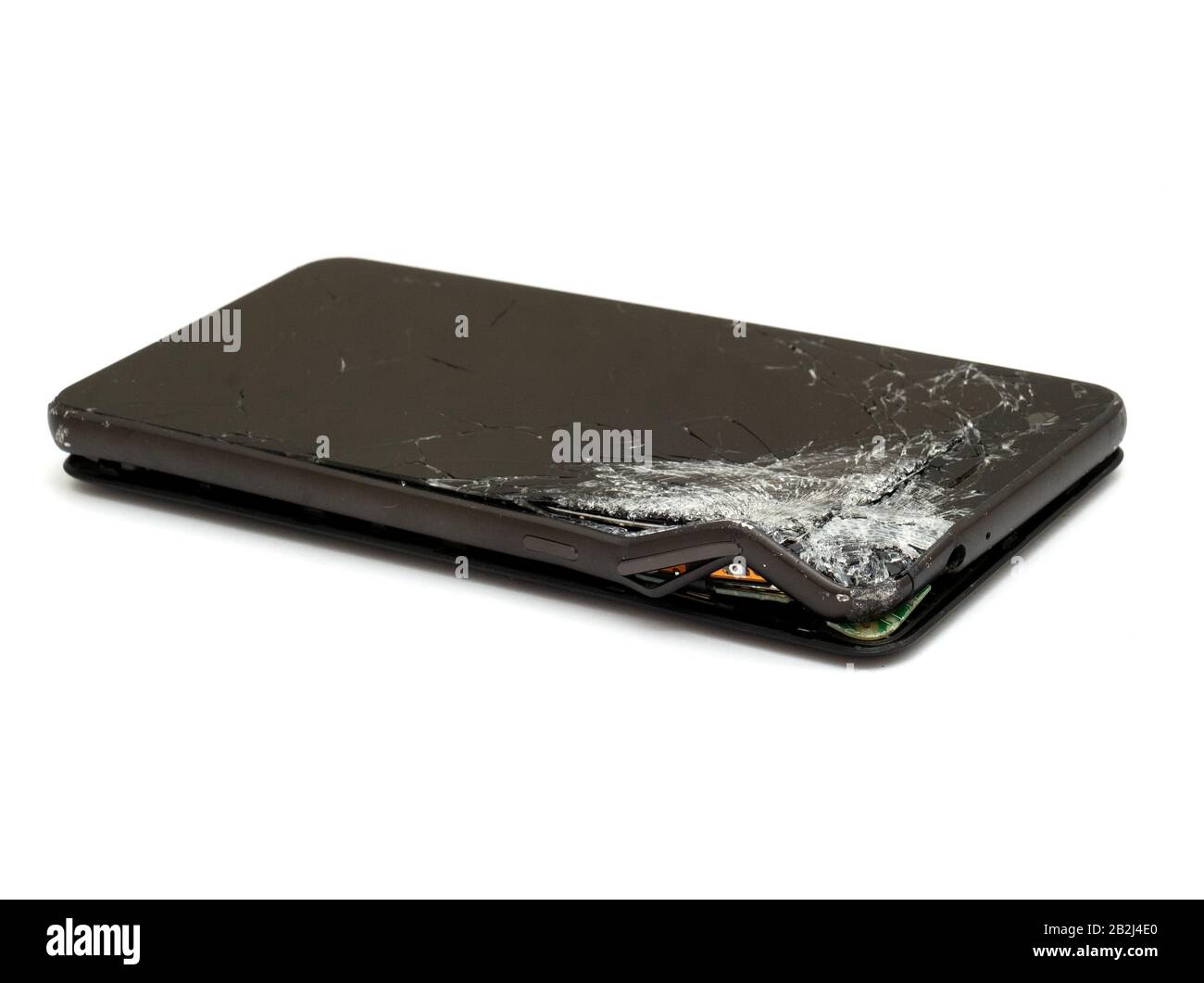 Modern smartphone with damaged screen isolated on white background ...