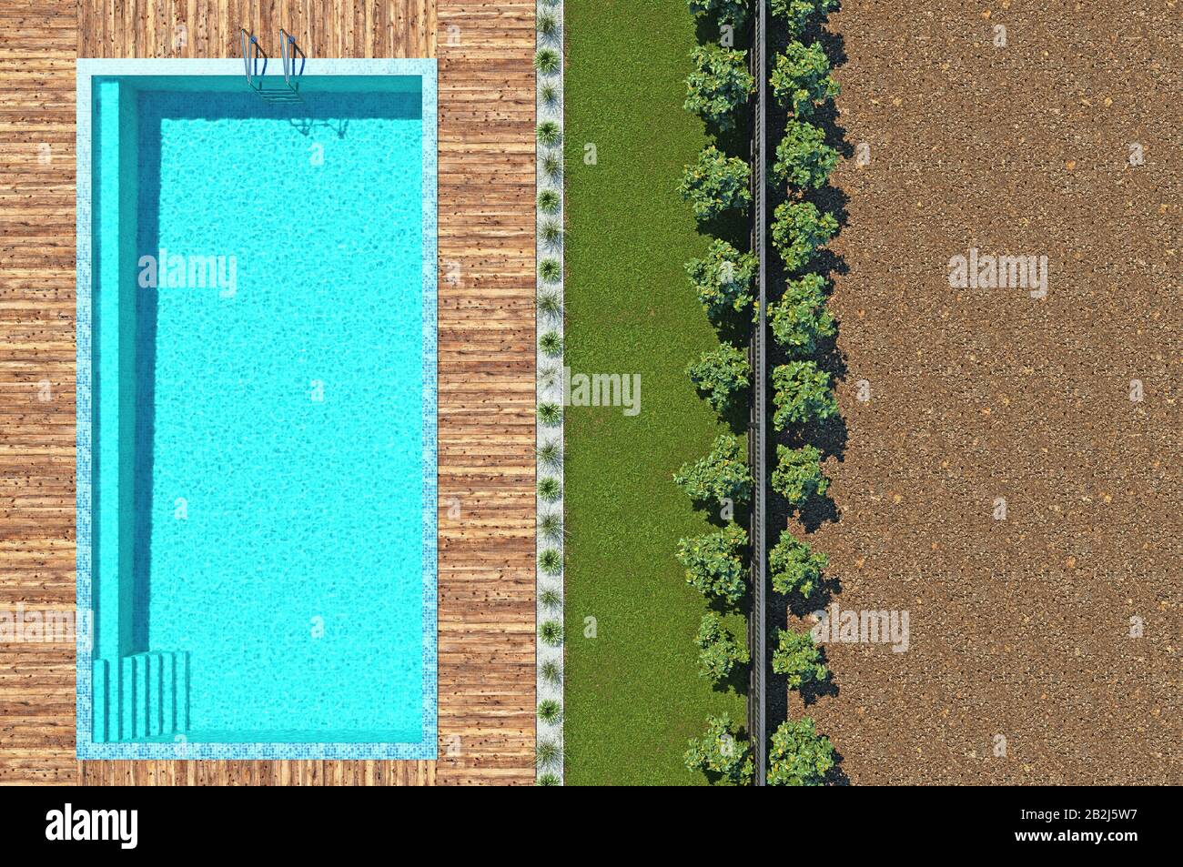 rectangular swimming pool with fence top view. 3d rendering Stock Photo ...