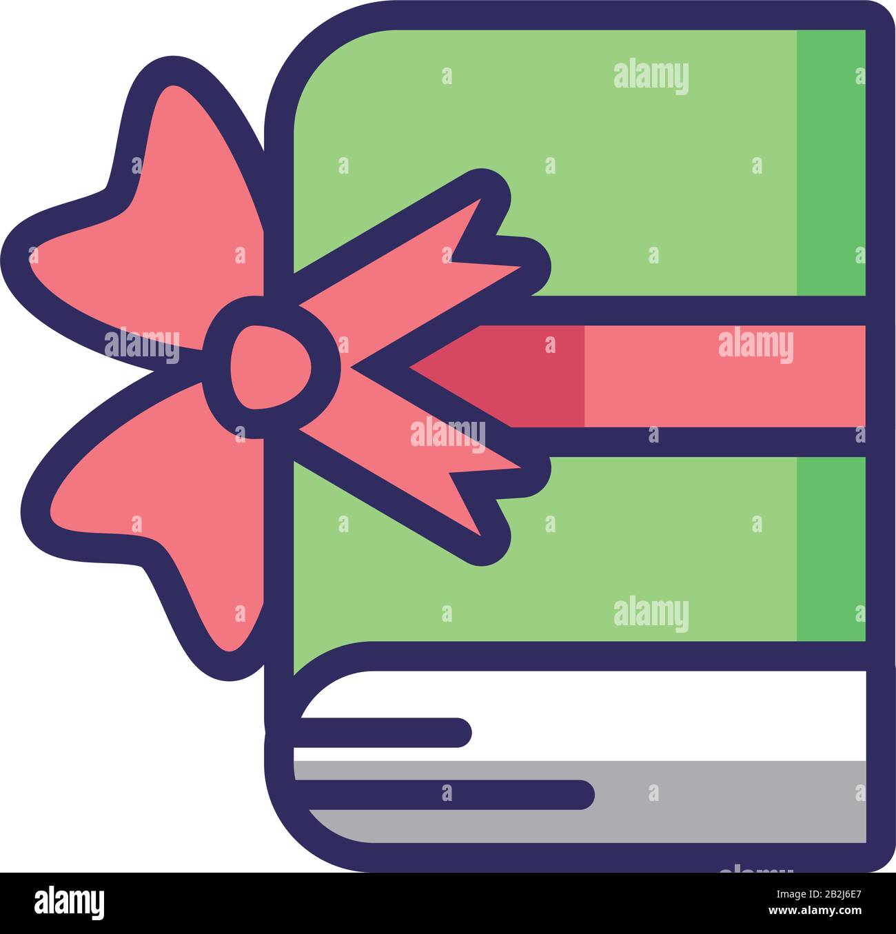 book with gift bow over white background, line and fill style icon ...