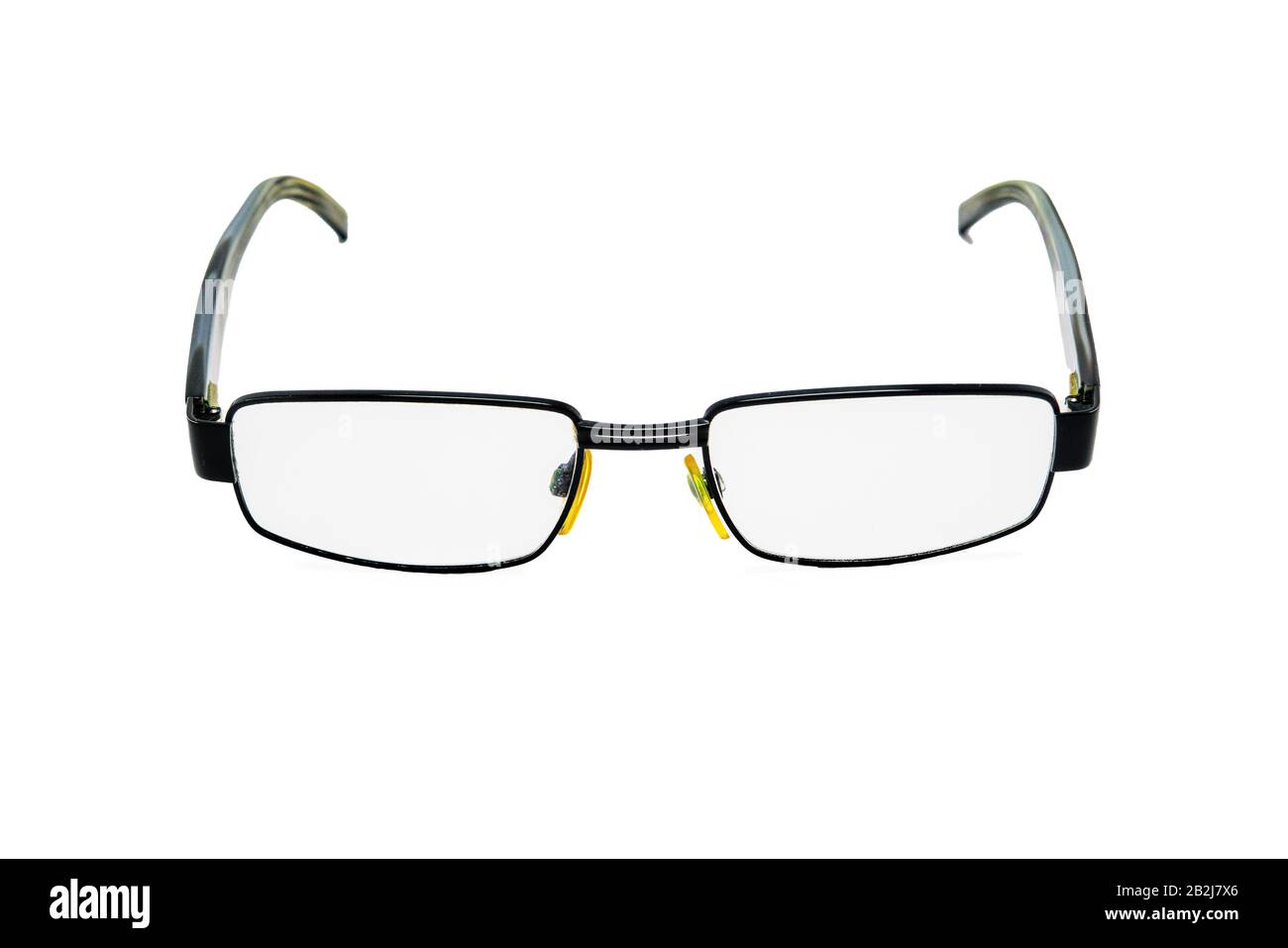 Eyeglasses macro detail over a white background. Horizontal Stock Photo ...