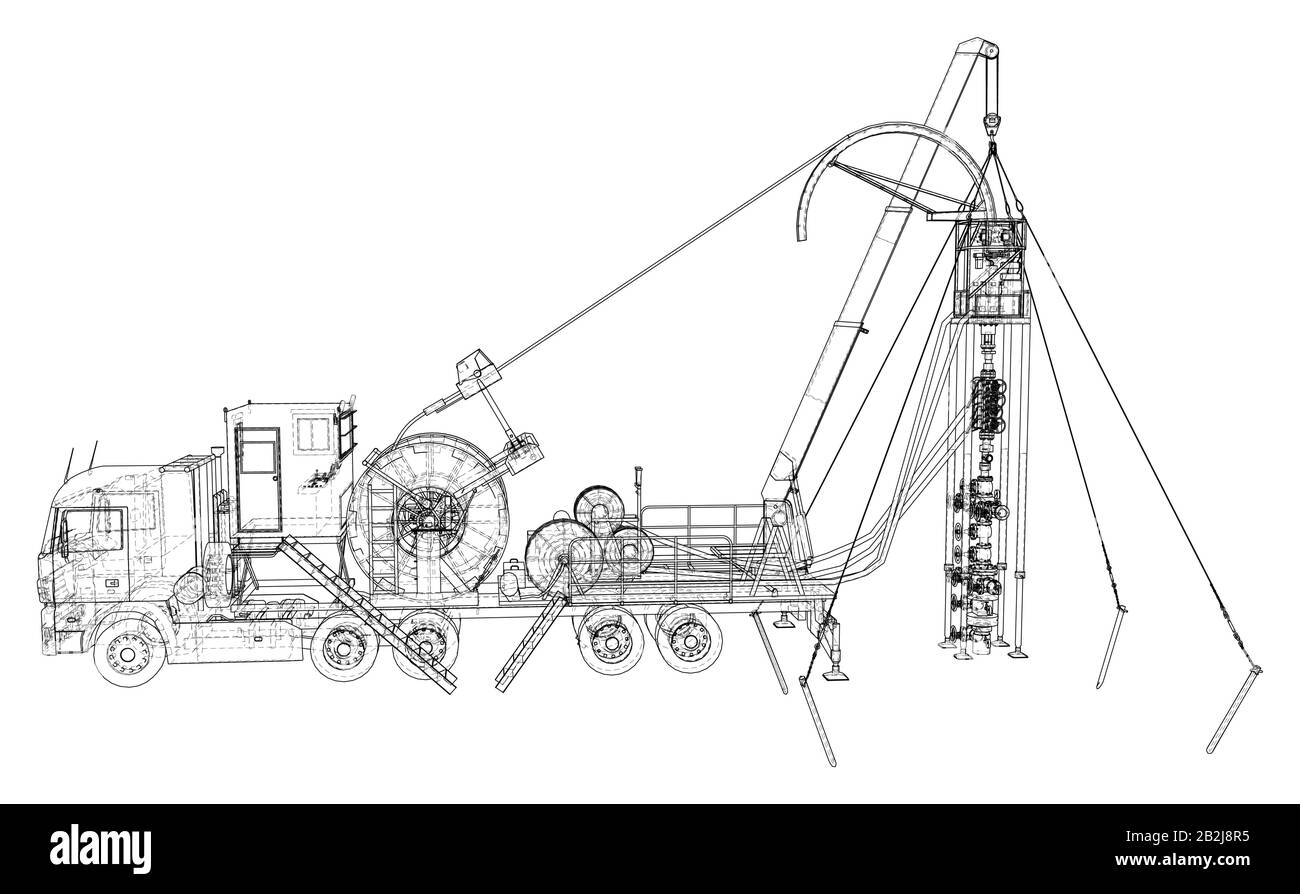 Wire-frame line truck isolated on white. Vector rendering of 3d Stock ...