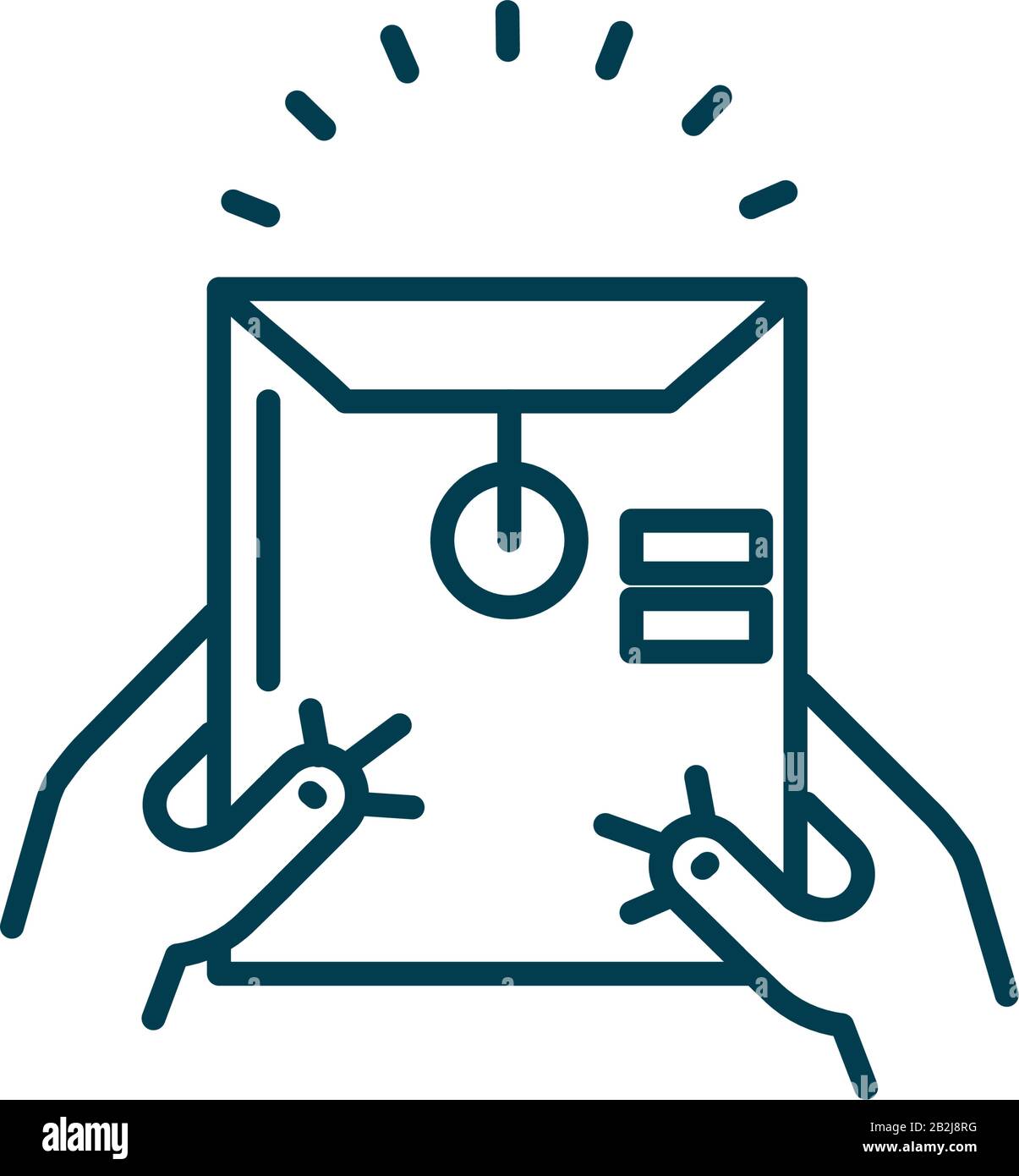 hand holding a document envelope icon over white background, line style ...