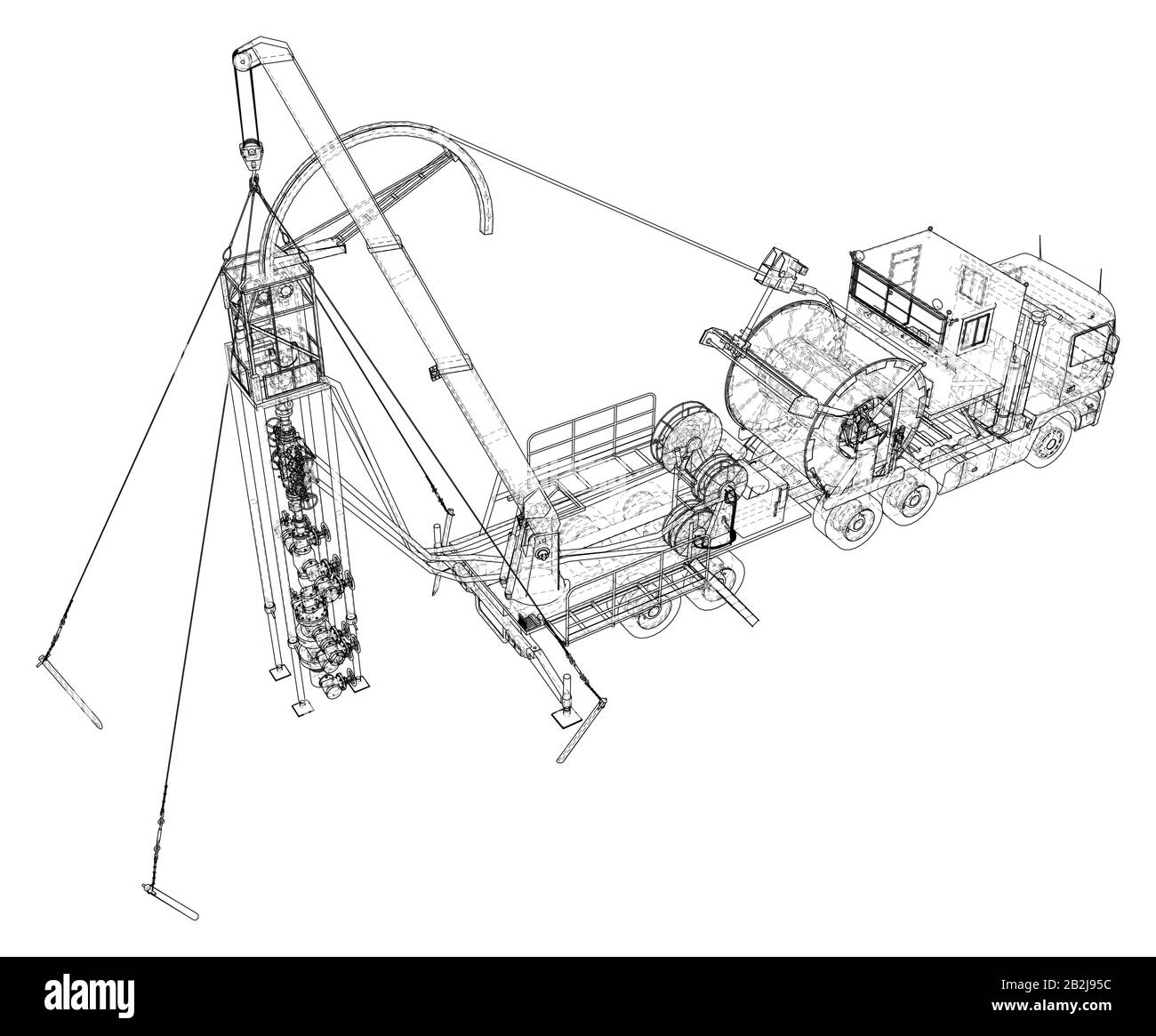 Coil Tubing. Wire-frame line isolated on white. Vector rendering of 3d ...