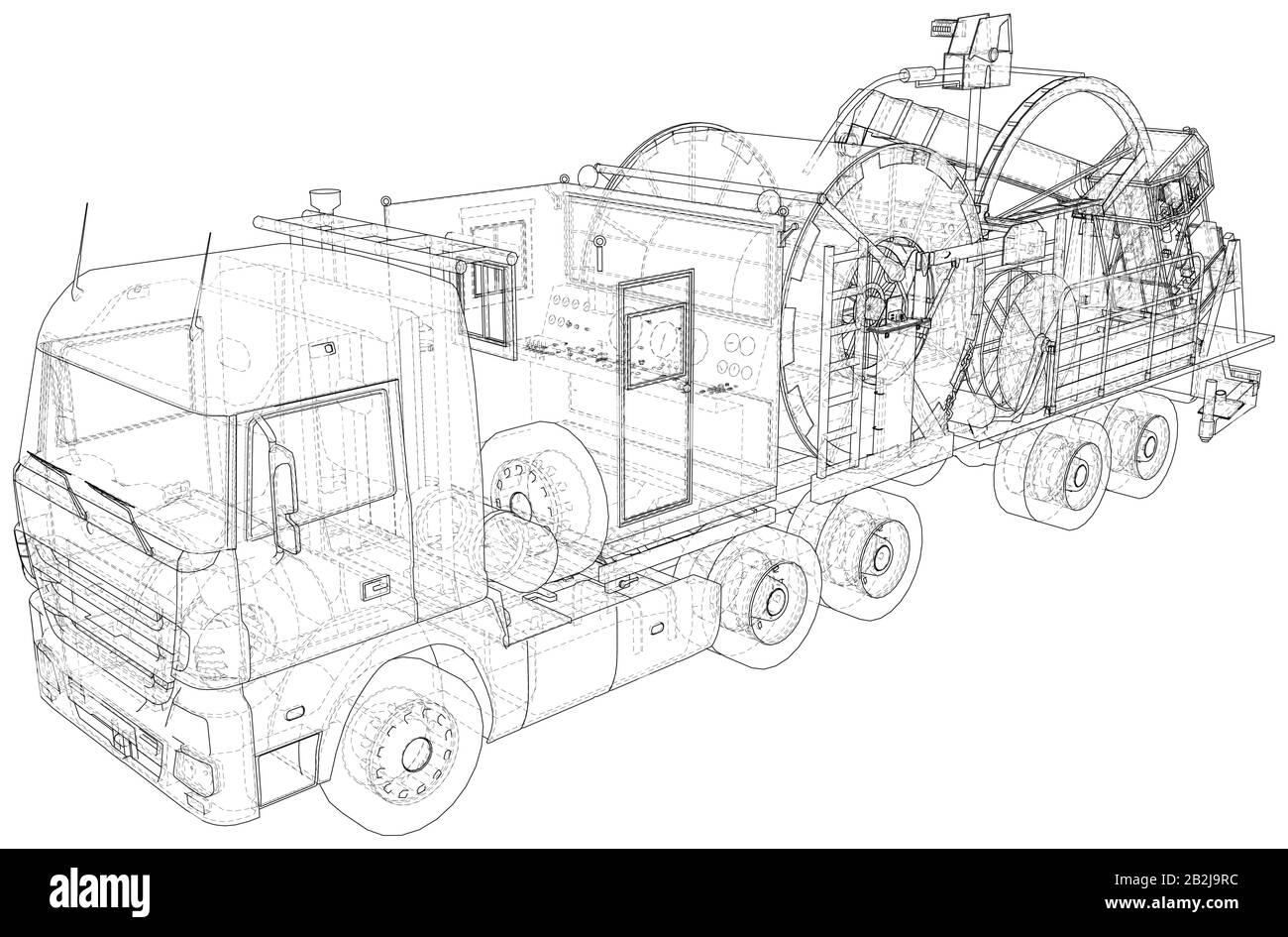 Coiled tubing machine technical wire-frame. EPS10 format. Vector ...