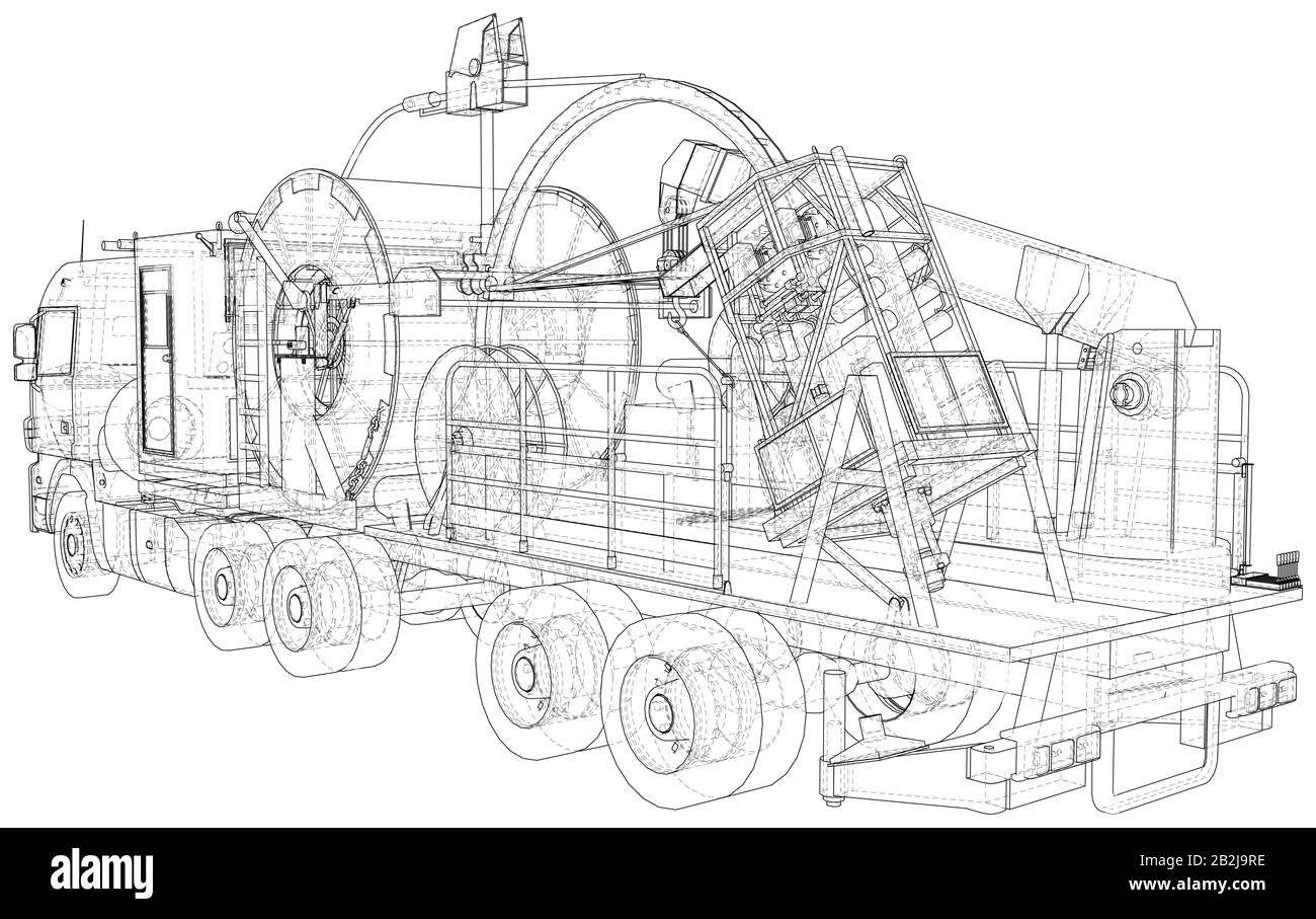 Coil Tubing. Wire-frame line isolated on white. Vector rendering of 3d ...