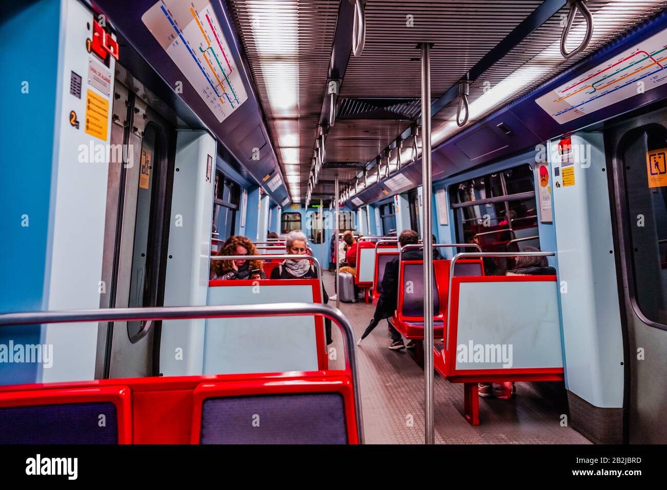 Inside a metro train cart in Lisbon Portugal Stock Photo - Alamy