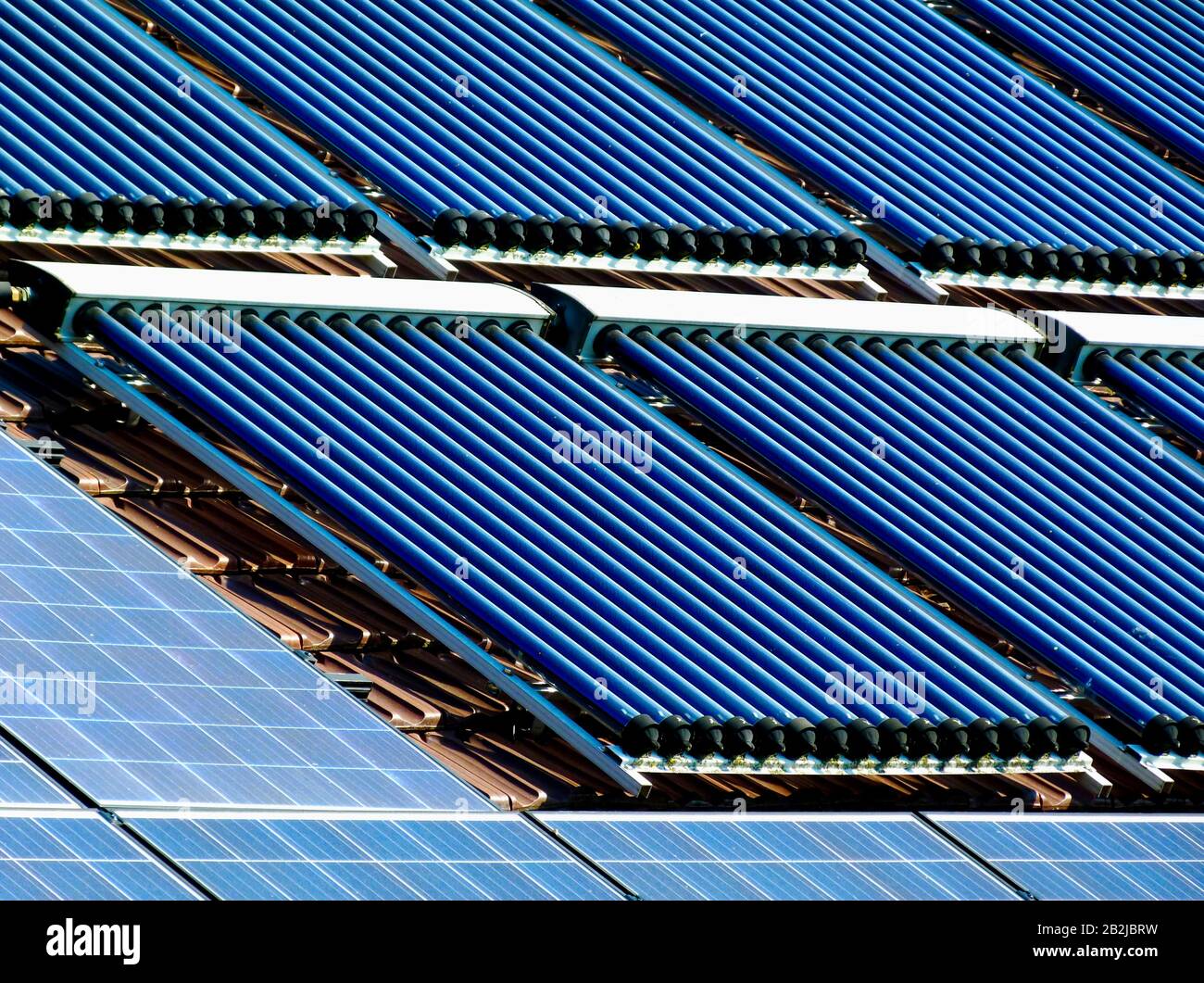 combination roof installed photovoltaic PV solar panels and solar water ...