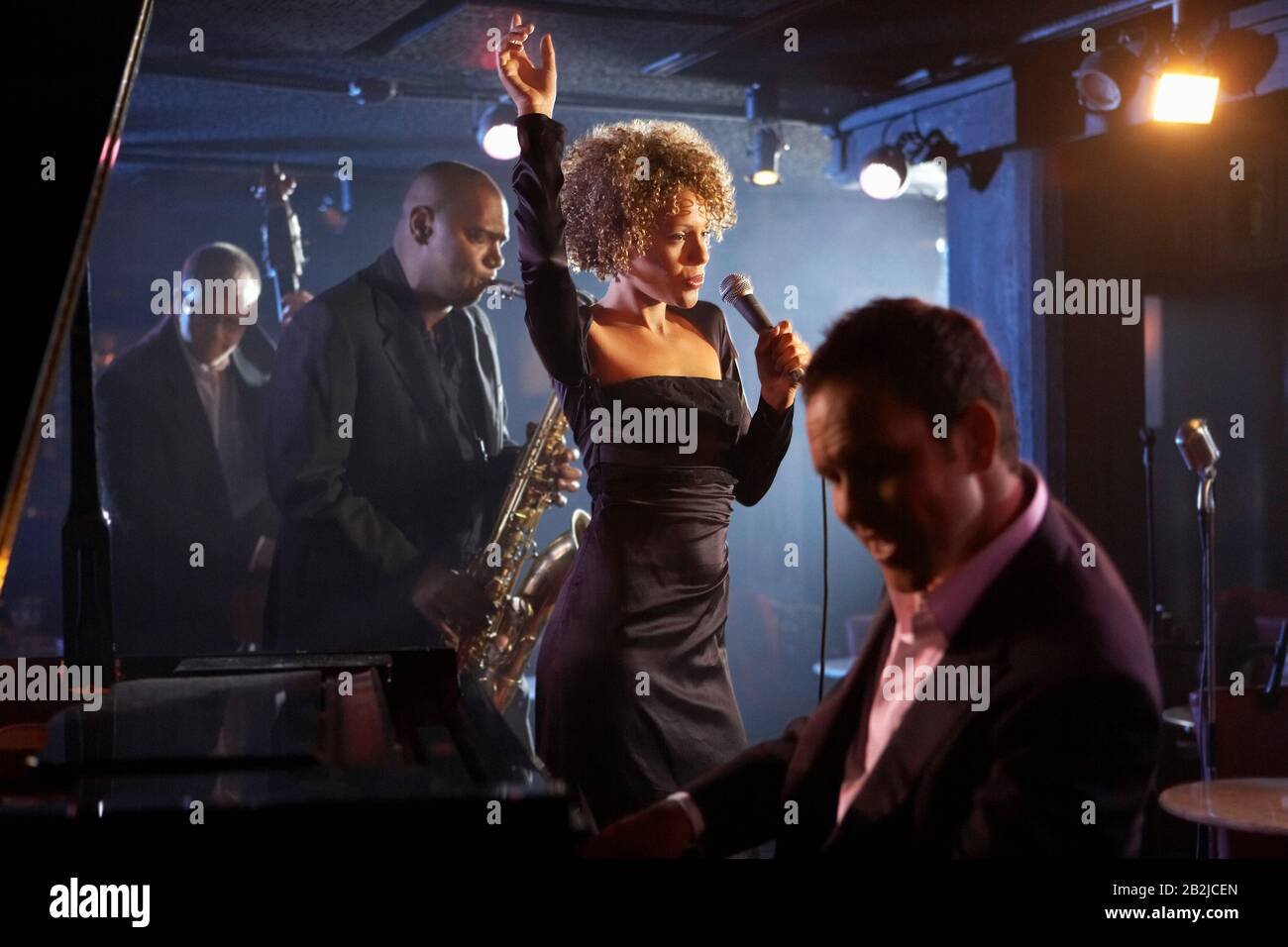 Jazz band on stage group portrait Stock Photo - Alamy