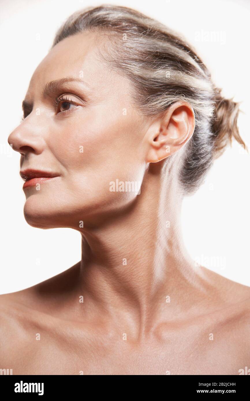 Middle-Aged Woman shiny skin Stock Photo - Alamy