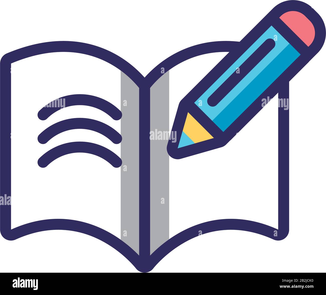 pen and opened book icon over white background, colorful line and fill ...