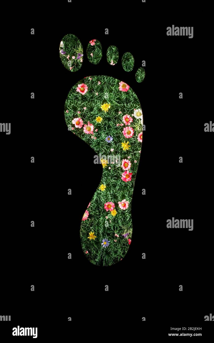 Shape of footprint with meadow patter on black background Stock Photo ...