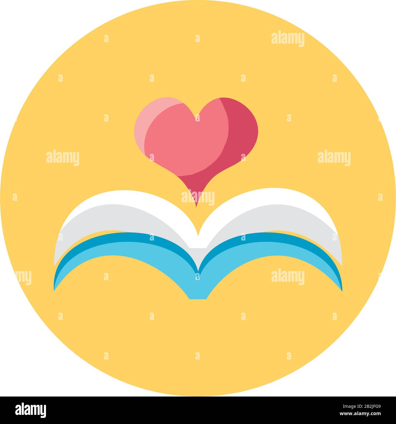 heart and book over white background, block style icon, vector ...