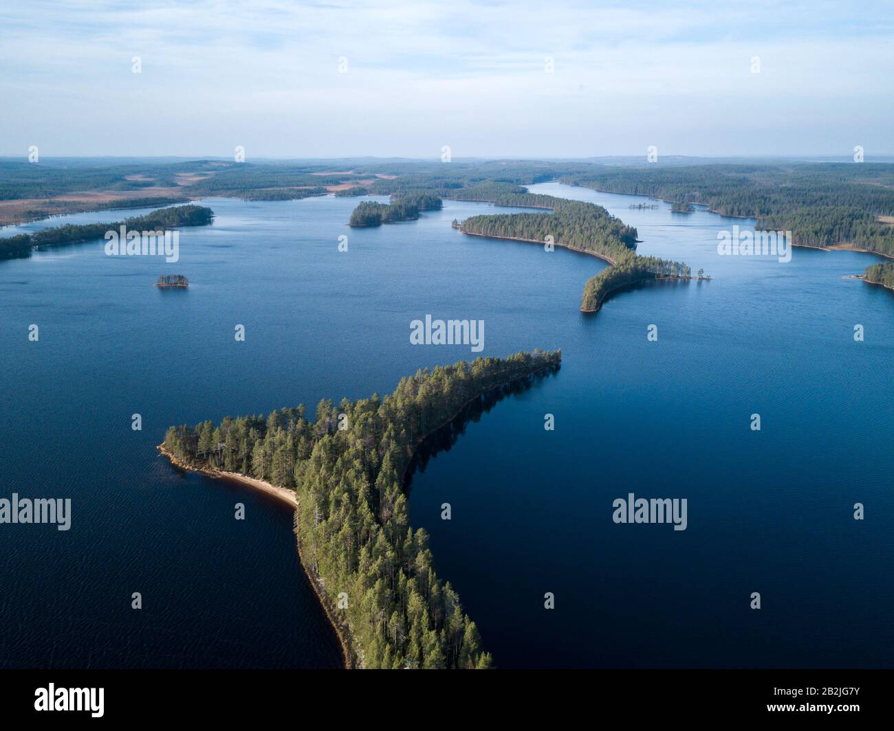 Aerial landscape of ridge island at lake Stock Photo - Alamy