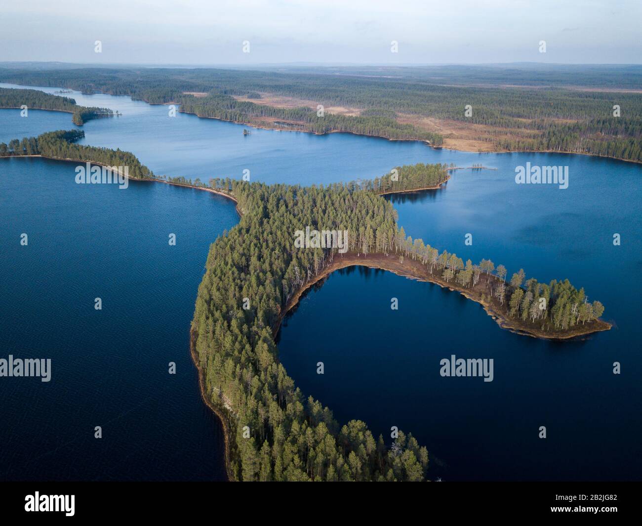 Aerial landscape of ridge island at lake Stock Photo - Alamy