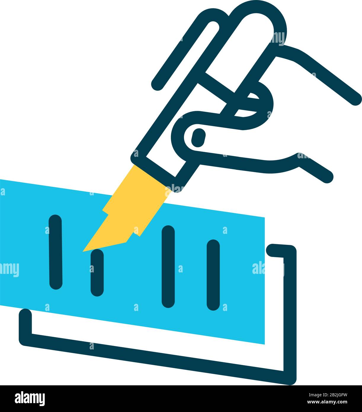 hand with highlighter and document pages icon over white background ...