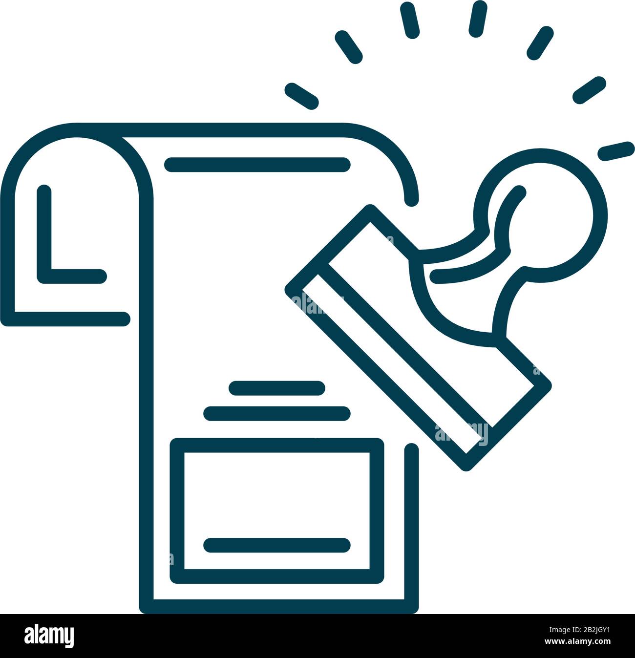 stamp and document icon over white background, line style, vector ...